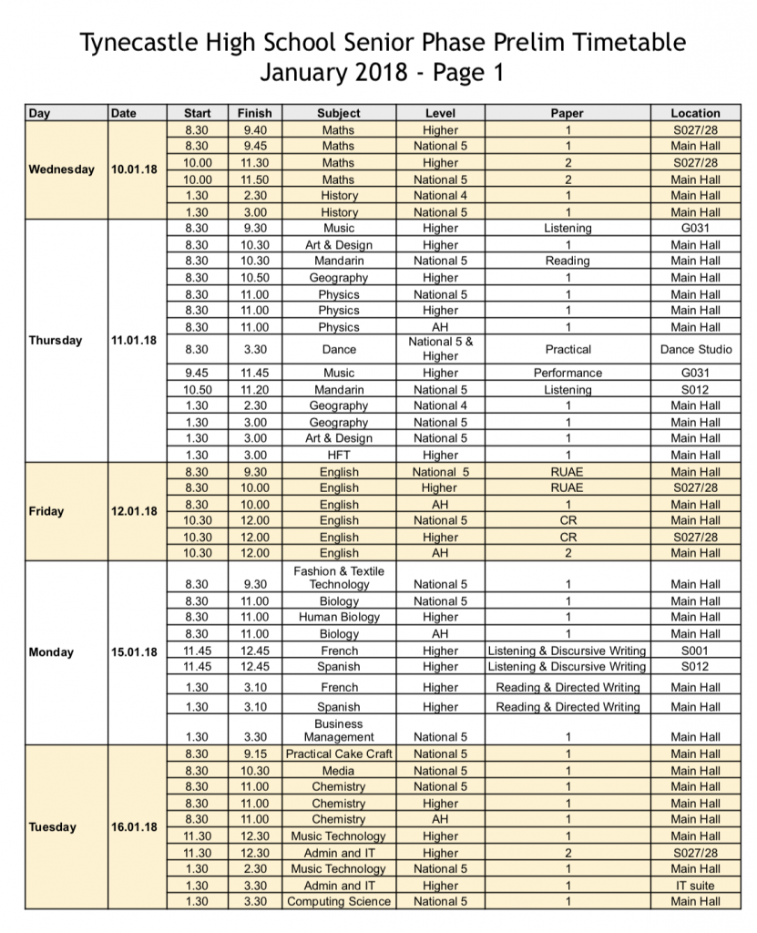 Senior Phase Prelim Timetable 2018 – Tynecastle High School