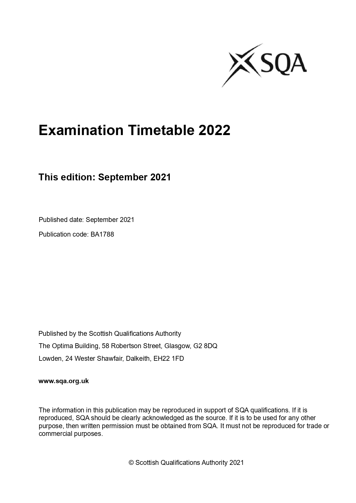 SQA 2022 Exam Timetable – Tynecastle High School