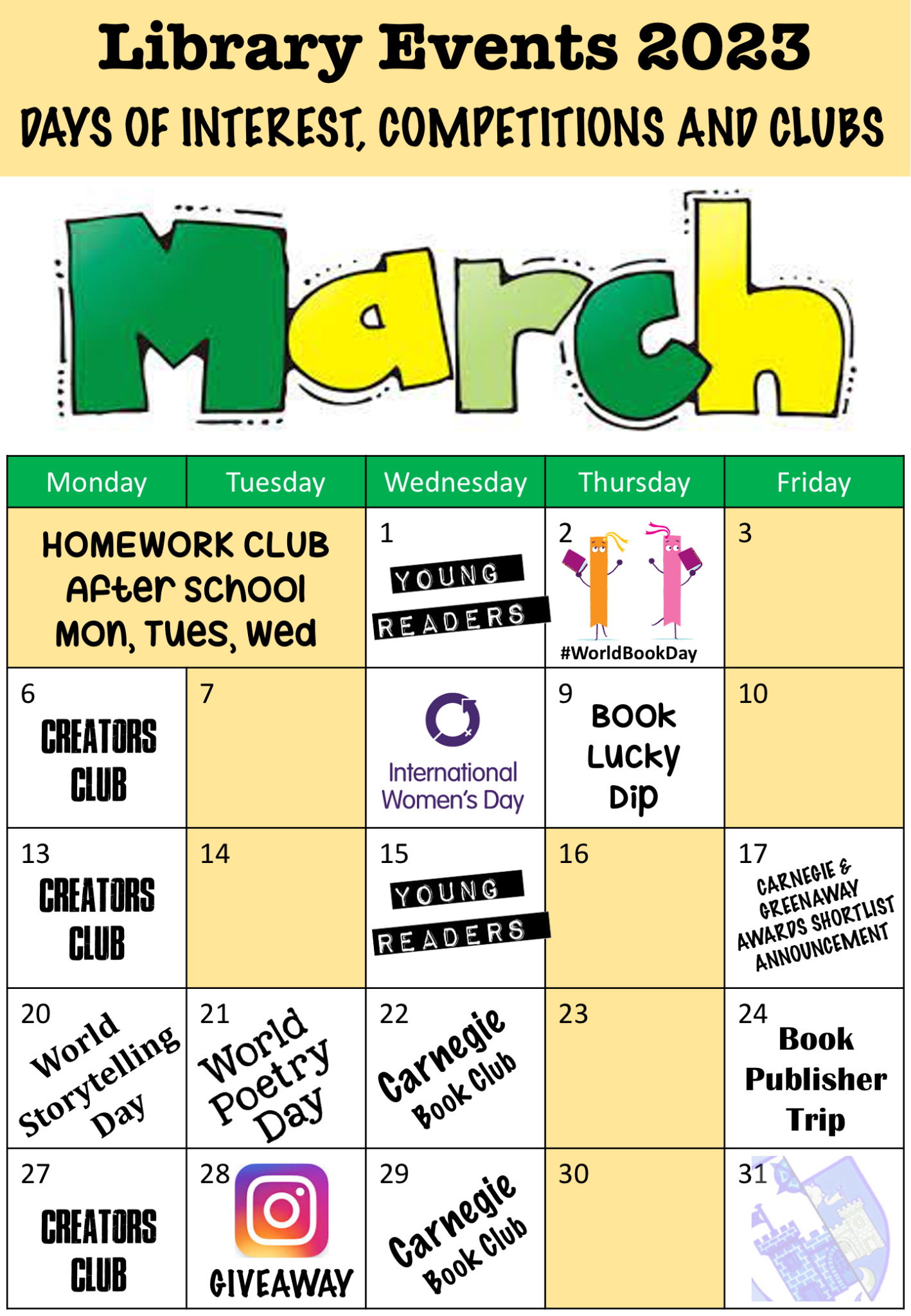 School Library Events Monthly Calendar – Tynecastle High School