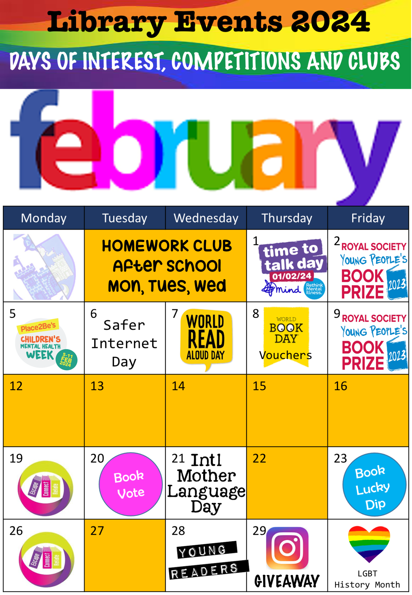 School Library Events Monthly Calendar – Tynecastle High School
