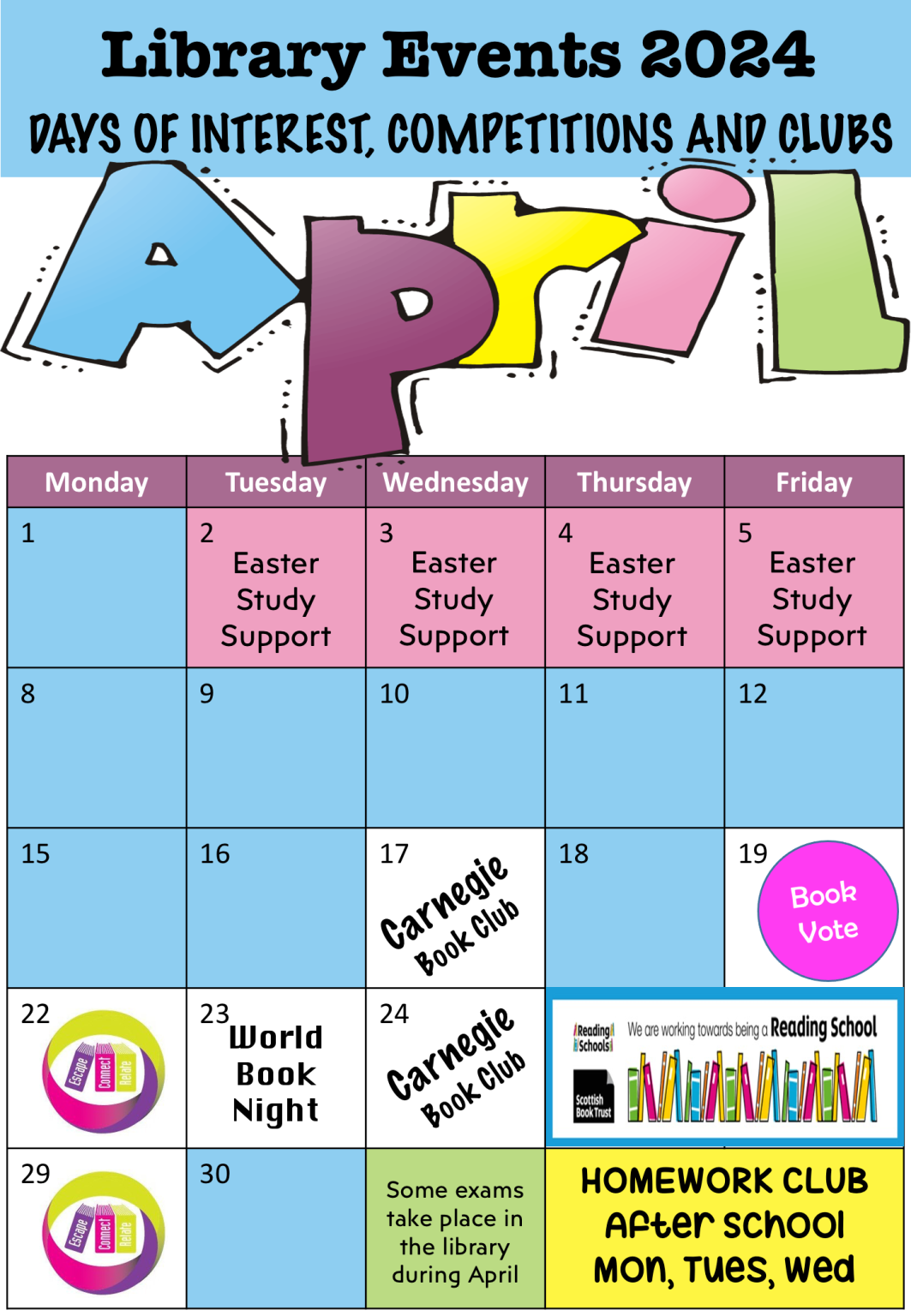 School Library Events Monthly Calendar – Tynecastle High School