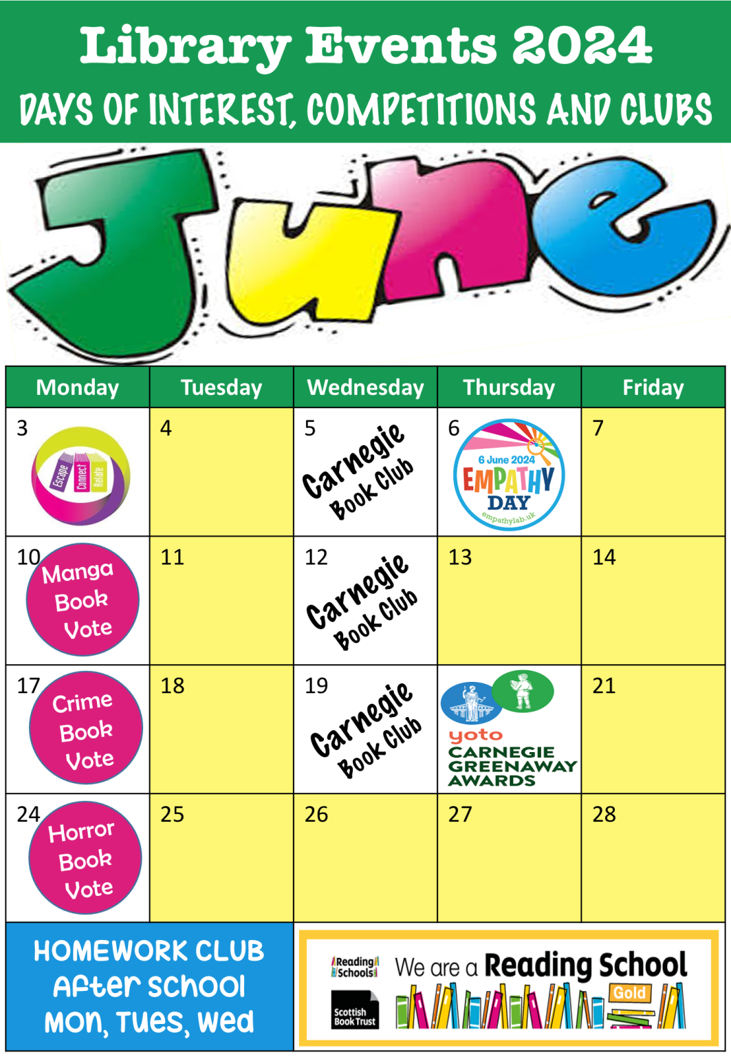 School Library Events Monthly Calendar – Tynecastle High School