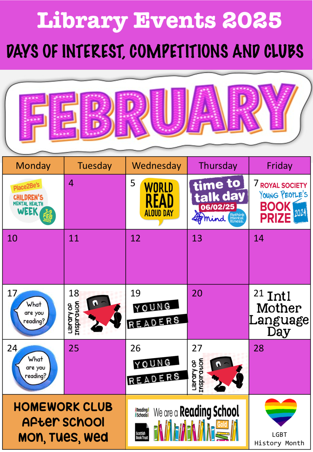 School Library Events Monthly Calendar – Tynecastle High School