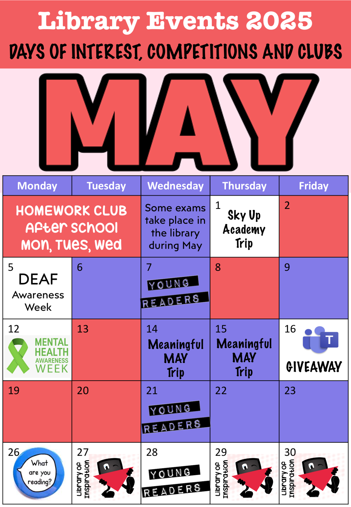 School Library Events Monthly Calendar – Tynecastle High School